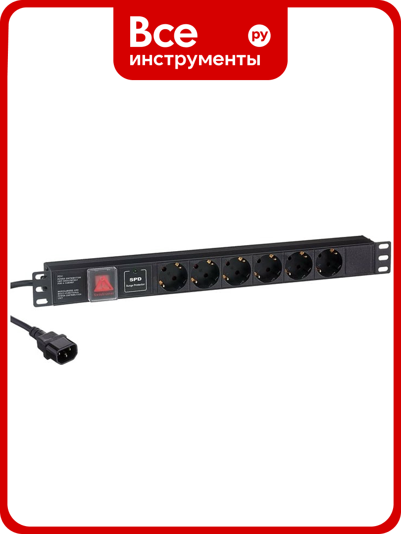 Блок розеток ExeGate ServerPro PDU-19H609 Al-6S-C14-2CU-SPD1 19 1U алюминий 6Schuko кабель