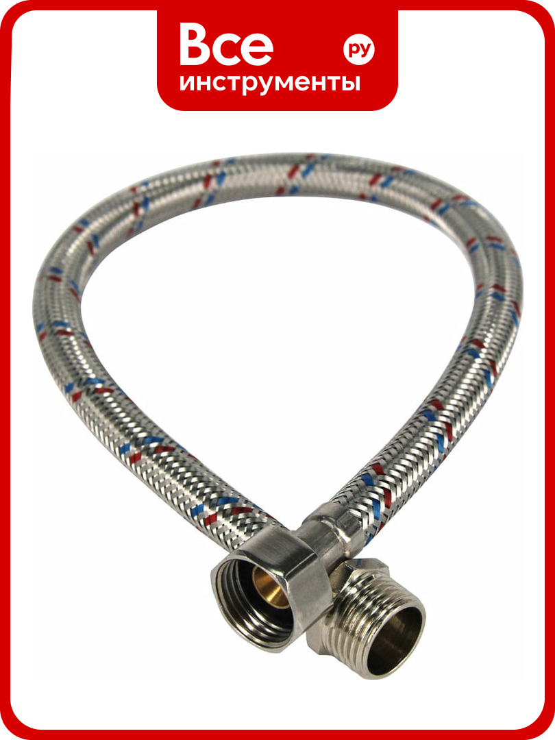 Подводка гибкая для воды ELKA с оплеткой из нержавеющей стали 1/2" х 40 см в/н, гайка нерж. ИС.100082