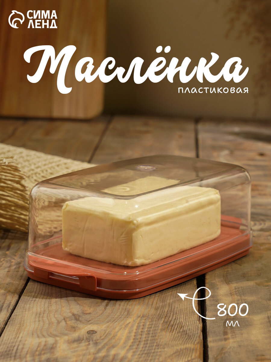 Масленка для сливочного масла с крышкой, пластик, 800 мл, 17.5×8.3×5.7 см, цвет микс