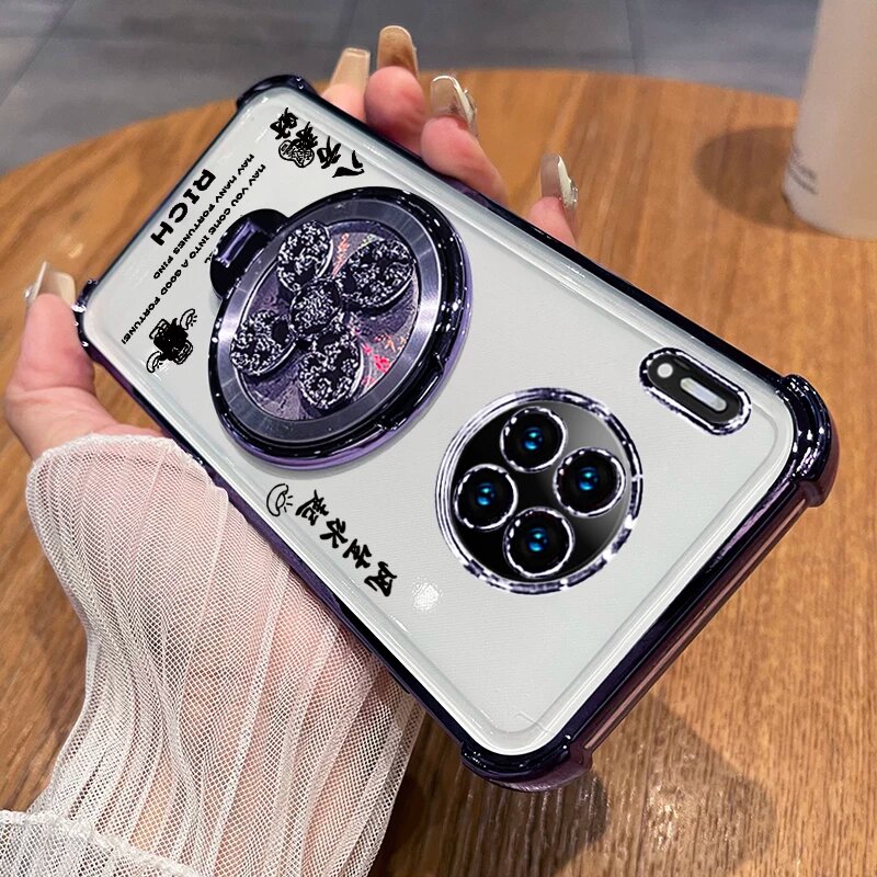 Силиконовый ударопрочный чехол для Huawei Mate 30 Pro, прозрачный пурпурный с защитной пленкой для объектива и