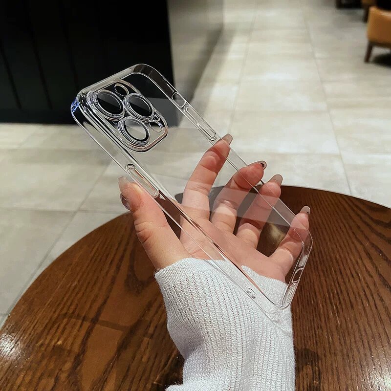 Мягкий чехол для iPhone 11 Pro Max прозрачного цвета с защитной пленкой на объективе и пылезащитной сеткой