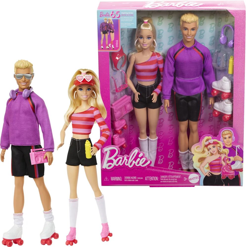 Набор из 2 кукол Barbie Fashionistas и 6 аксессуаров, тема катания на роликах, 65-летие
