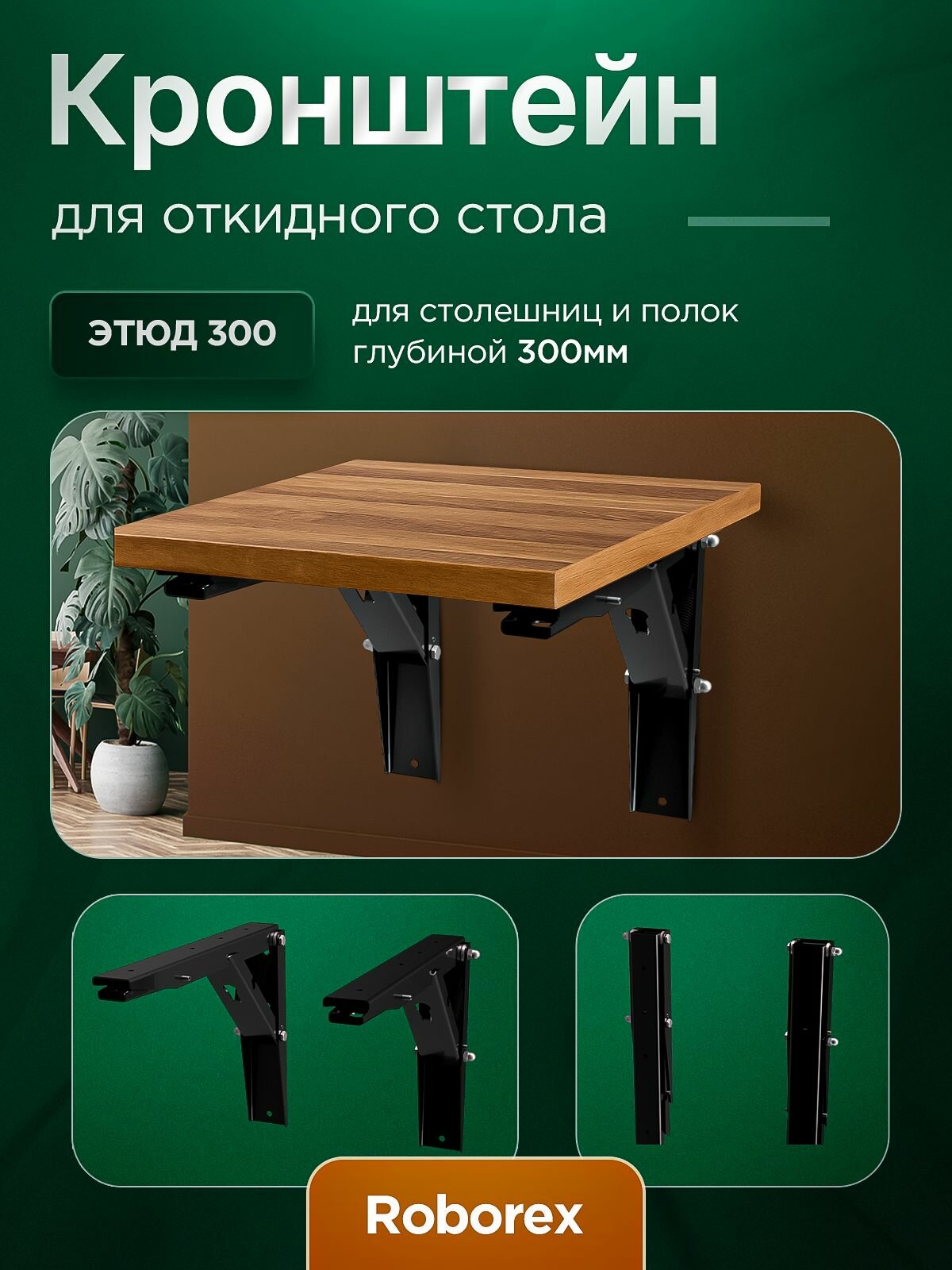 Кронштейны откидного стола или полки Roborex Этюд 300 черный