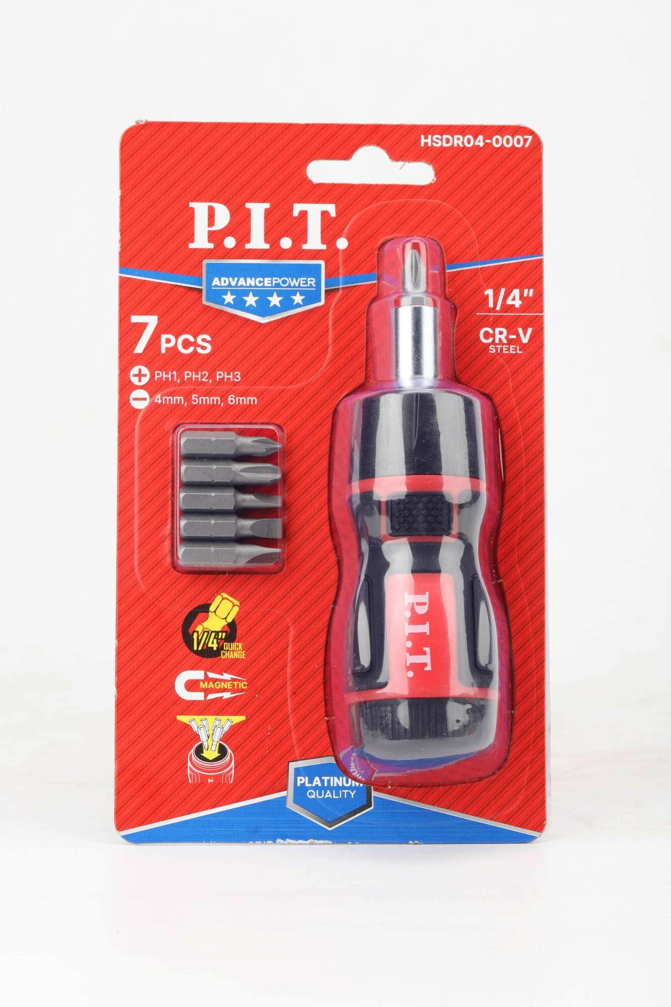 Набор бит с рукояткой P.I.T. ADVANCE HSDR04-0007, 6,35x25 мм, CR-V, 7шт
