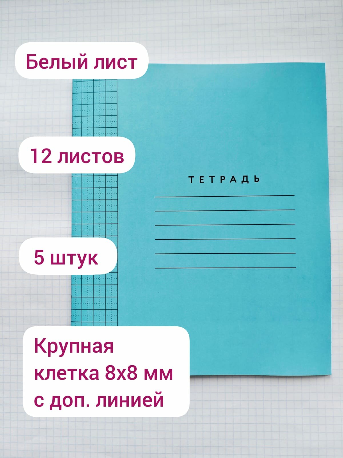 Тетрадь Мазиной пишу красиво в крупную клетку 8х8 мм с дополнительными линиями, набор 5 штук
