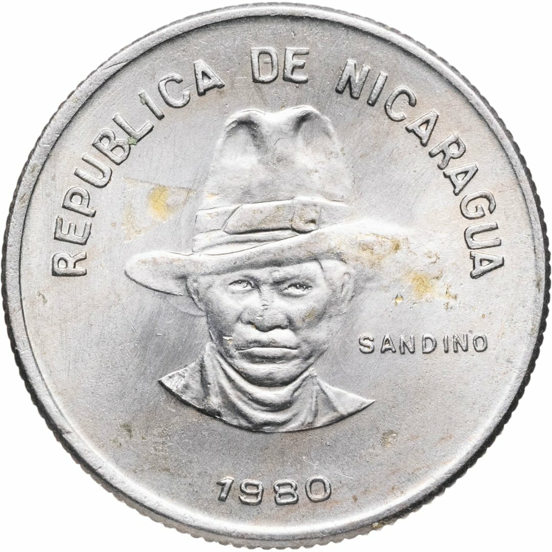 Никарагуа 50 сентаво centavos 1980, Мельхиор медь-никель, в сохранности XF-AU