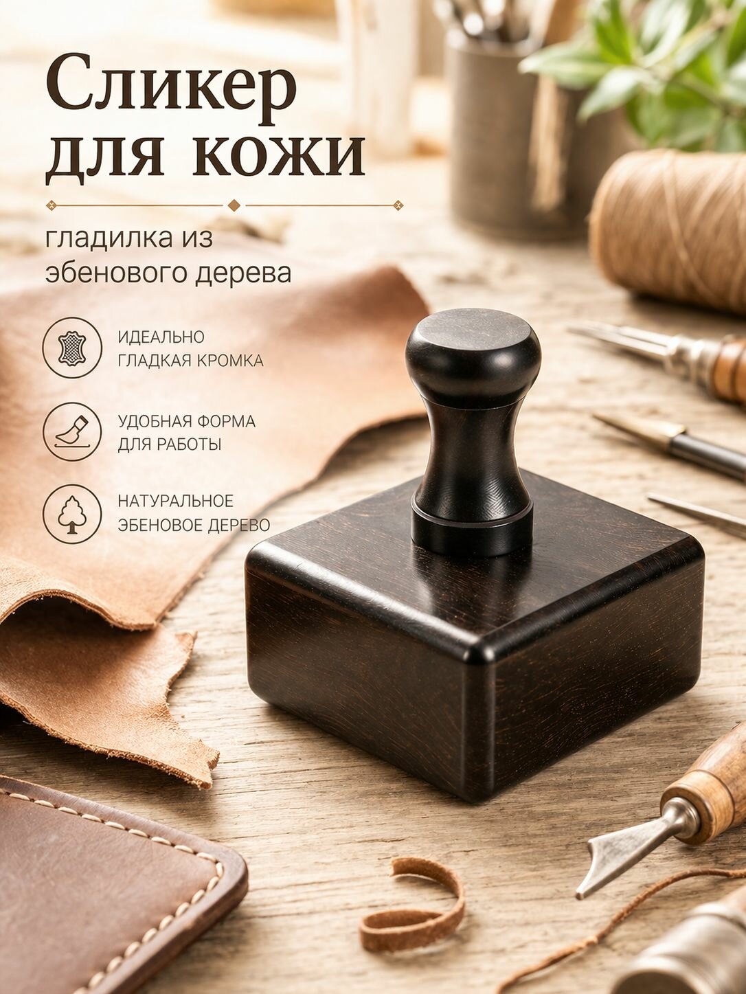 Эбеновая гладилка для кожи / сликер