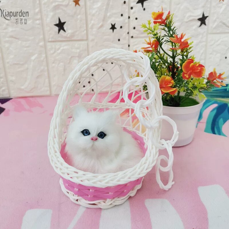 Говорящая плюшевая игрушка кошки в корзине, розовый цвет, белая кошка, очаровательный подарок