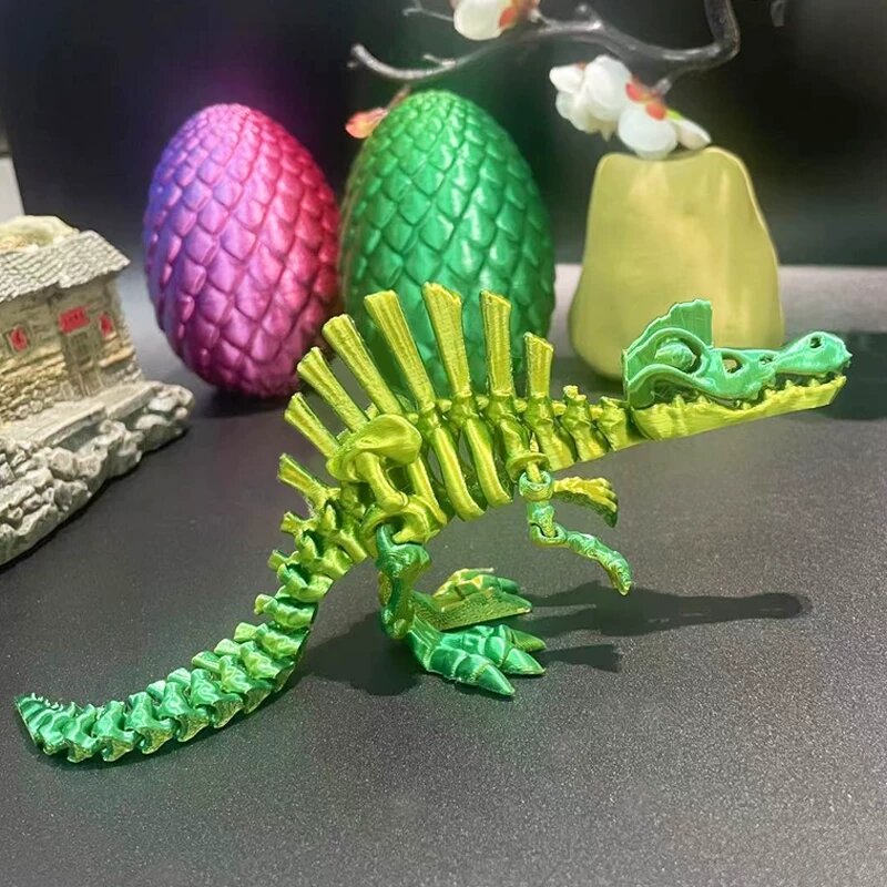 Светящаяся 3D-печатная игрушка-динозавр с подвижными суставами, китайский дракон, модель тираннозавра-рекса, детская