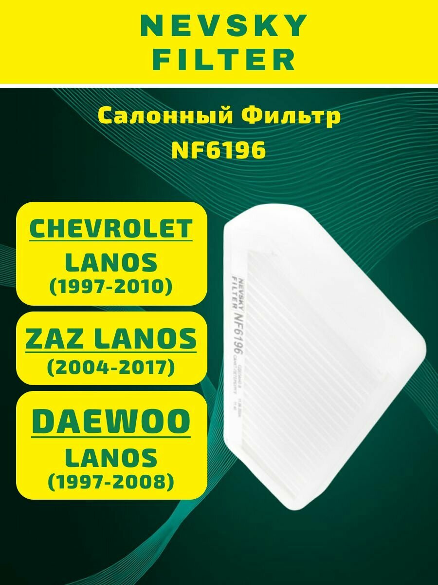 Фильтр салонный NF6196 / Chevrolet Шевроле Daewoo Дэу ZAZ ЗАЗ Lanos Ланос M218612029 / Невский фильтр