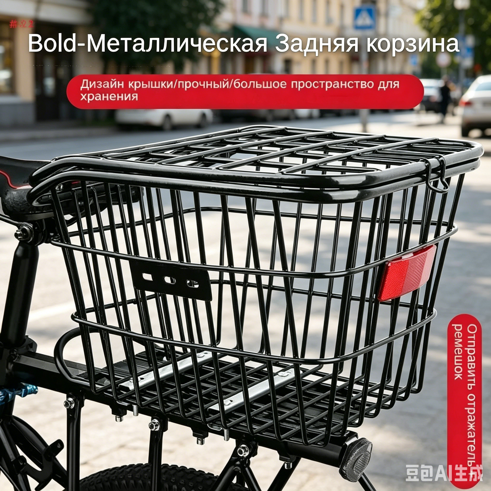 Корзина для велосипедаМеталлическая задняя корзина для велосипеда, с крышкой, прочная, для багажника