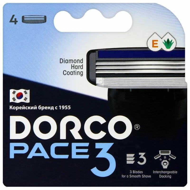 Dorco Сменные кассеты с 3 лезвиями для Pace 3, 4шт