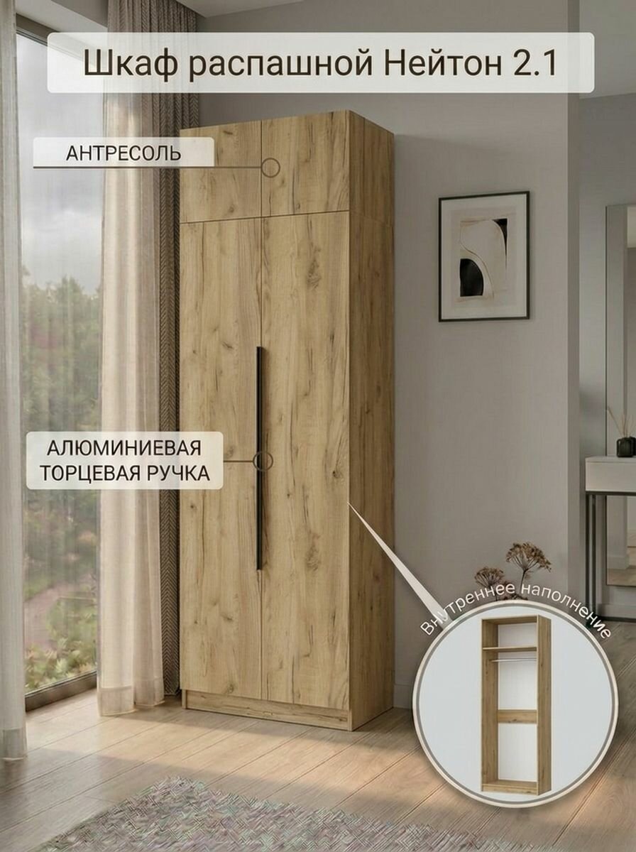 Распашной шкаф Нейтон 2 80-55-230 дуб крафт золотой платье