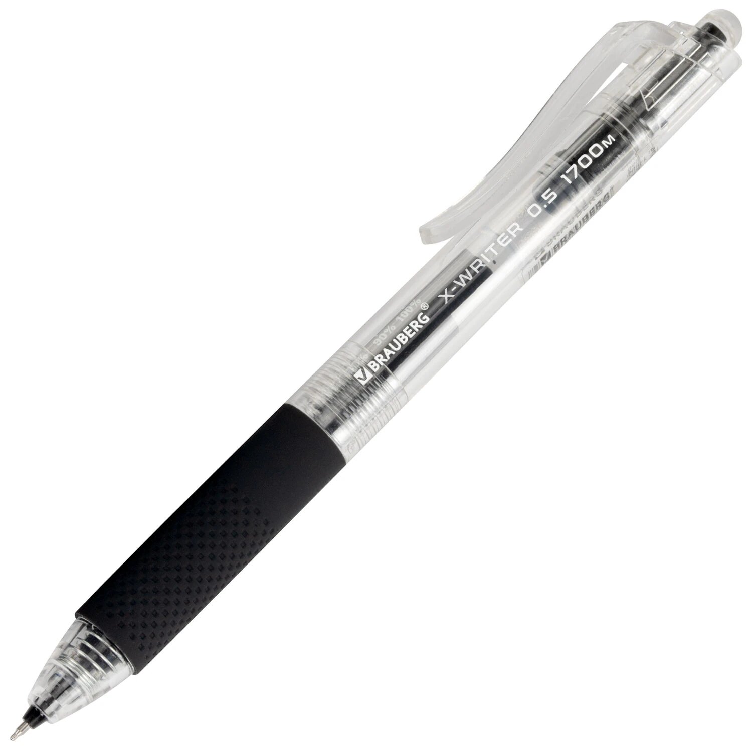 Комплектация 12 шт. Ручка гелевая автоматическая BRAUBERG «X-WRITER 1700» увеличенная длина письма 1700 м, чёрная, игольчатый узел 0,5 мм, линия 0,35 мм, 144472