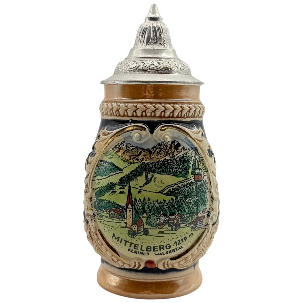 Пивная кружка "Mittelberg Миттельберг" с крышкой, 0.35 л, керамика, 1970-1980 гг, DBGM, Германия