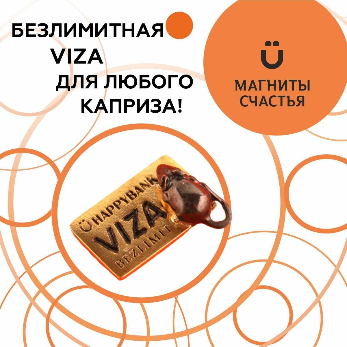 Магниты Счастья, денежный талисман, оберег в кошелек "Виза безлимит" из серебра 925 пробы с золочением, сувенир ювелирный