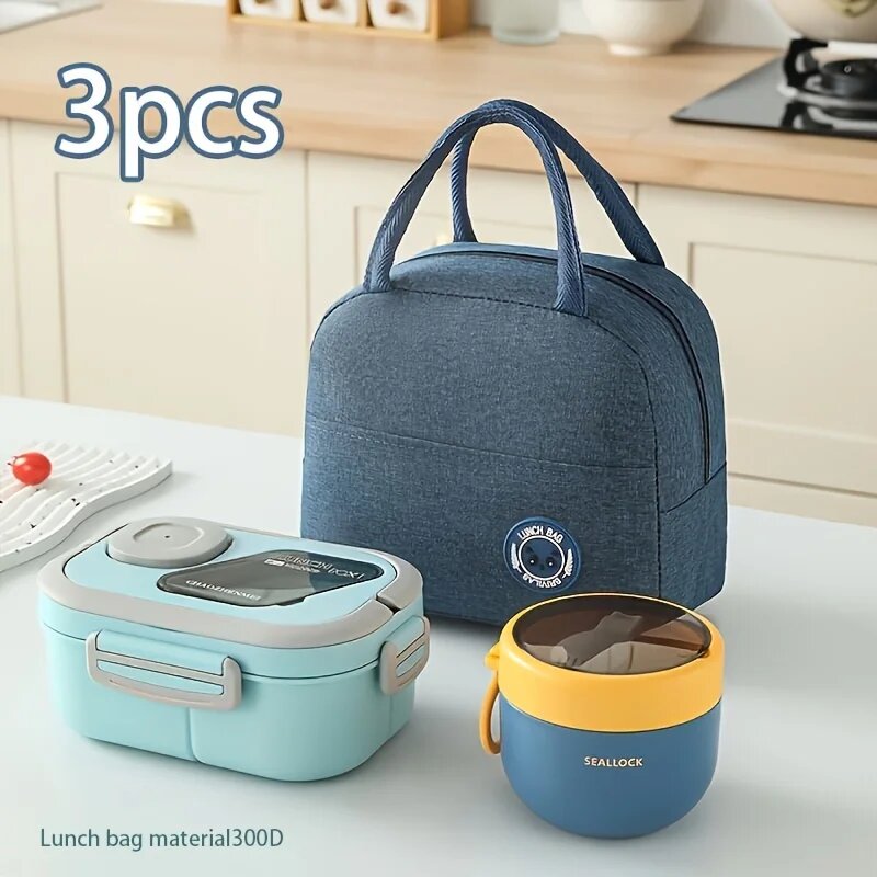 Набор ланч-боксов из пластика 3 штуки Синий, Blue-3pcs set