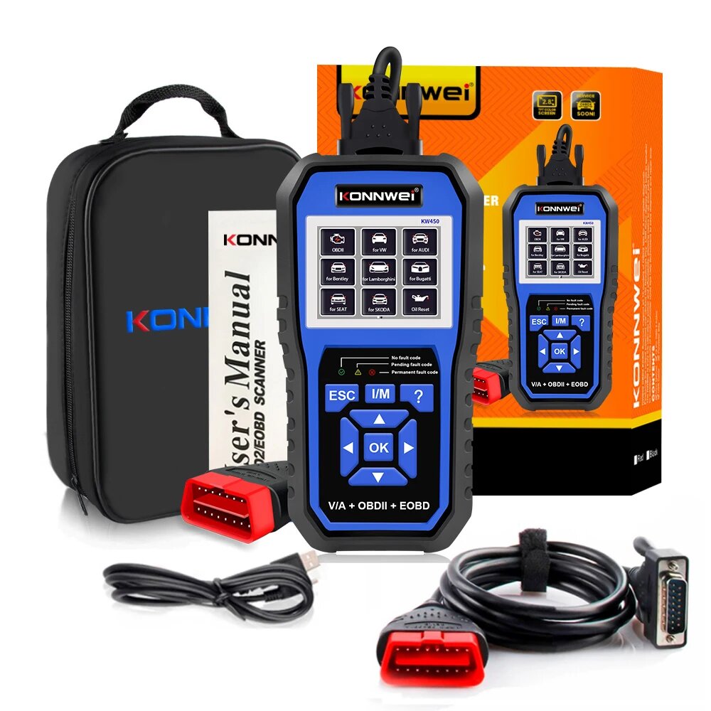Диагностический сканер KONNWEI KW450 для всех систем автомобиля OBD2, для VAG, VW, Audi, с функциями сброса ABS, Airbag, Oil, ABS, EPB, DPF, SRS, TPMS.