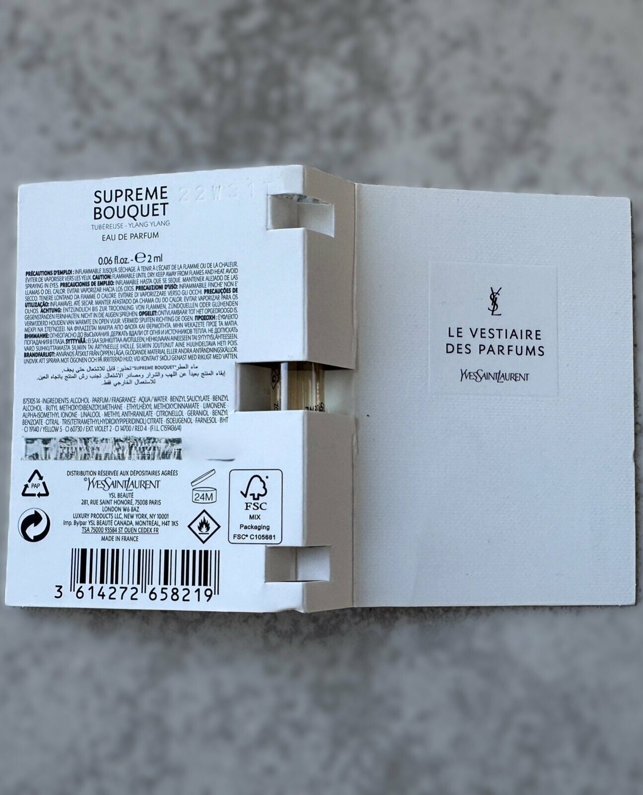 Парфюмерная вода Yves Saint Laurent Le Vestiaire Des Parfume Suprem Boquet 2мл унисекс (edP - eau de Parfum)