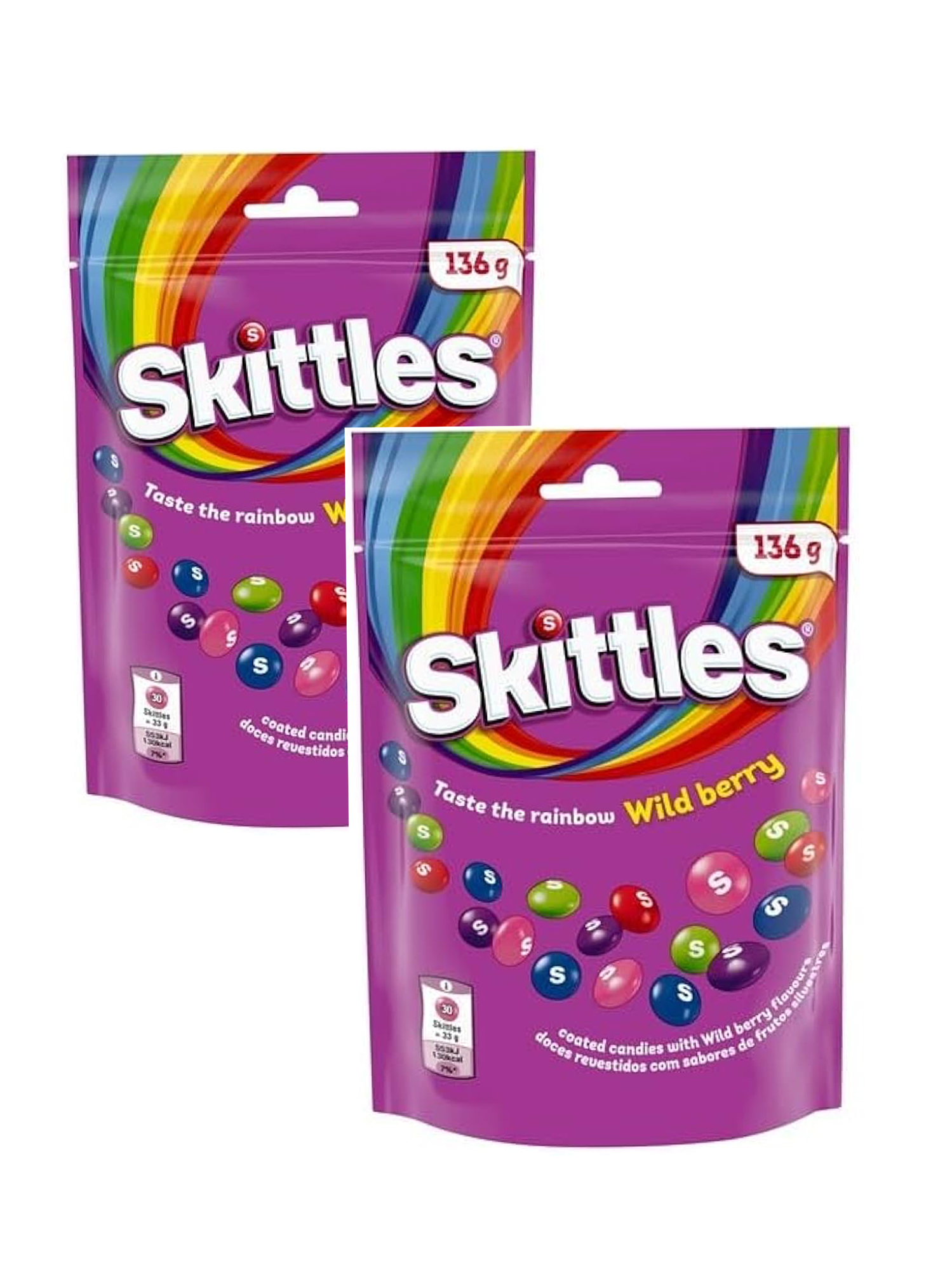 Драже конфеты жевательные Skittles Vild Berry/ Скитлс с вкусом лесных ягод, 136гр х 2 шт (США)