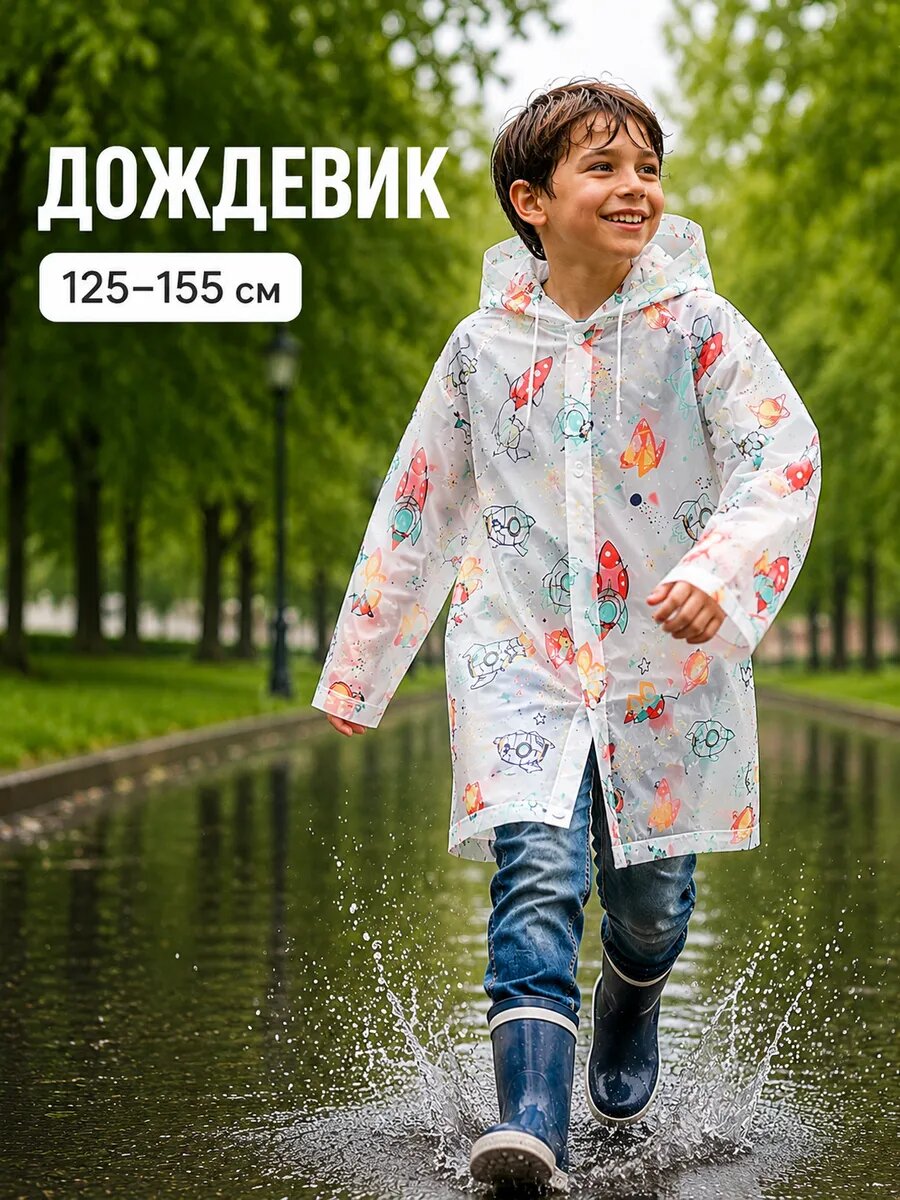 Плащ-дождевик, размер 120-155, белый