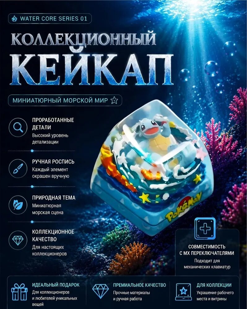 (Сквиртл / Squirtle), Pokemon кейкап Esc для механической клавиатуры, арт-кейкап из смолы 1U, декор для клавиатуры, подарок девушке, 1 шт.