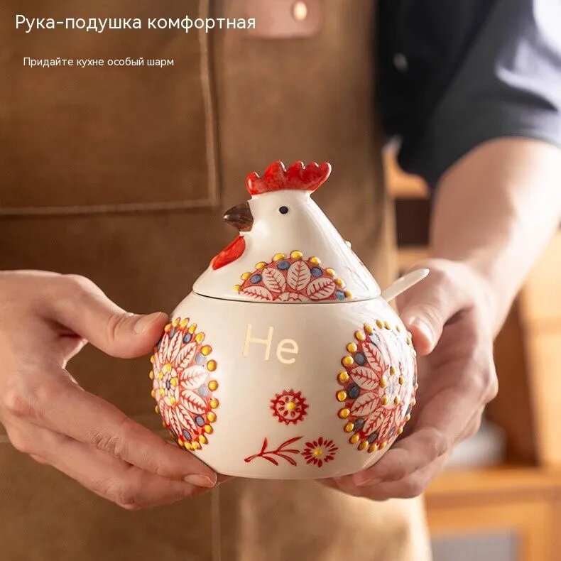 Солонка 400 мл, керамическая, в виде петуха, коричневый, малиновый, слоновая кость