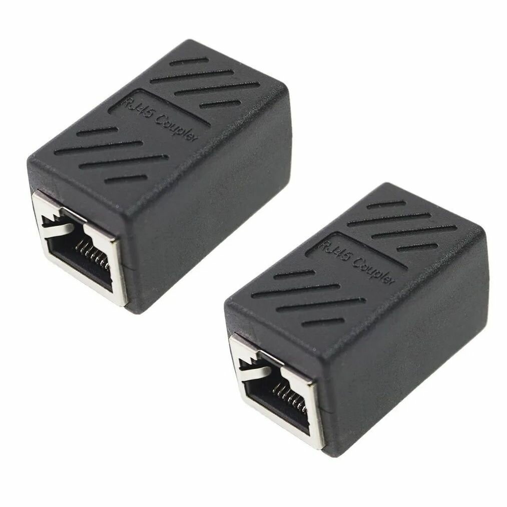 Переходник соединитель для интернет кабеля RJ45, патч-корда 8p8c гнездо - 8p8c гнездо, черный, комплект 2шт