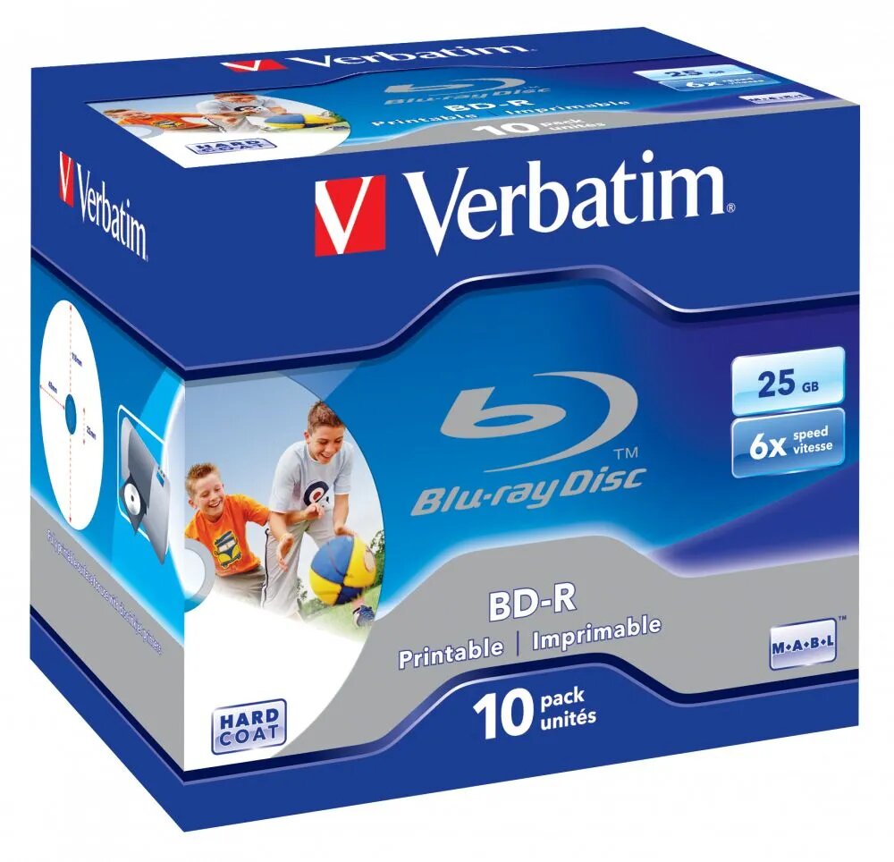 Оптические диски Verbatim BD-R SL 25 ГБ 6X с покрытием HardCoat под струйную печать Printable 10 шт. в коробках