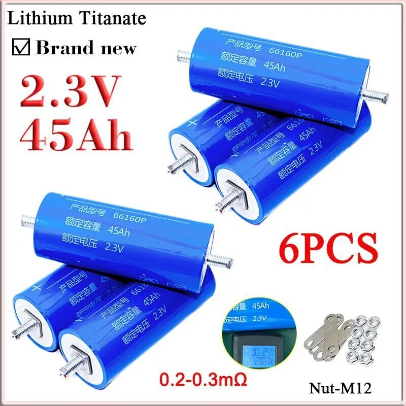 6pcs Yinlong 2.3V 45Ah Титанат лития 66160 LTO аккумулятор, 10C 450A большой емкости, DIY электрический корабль солнечный динамик