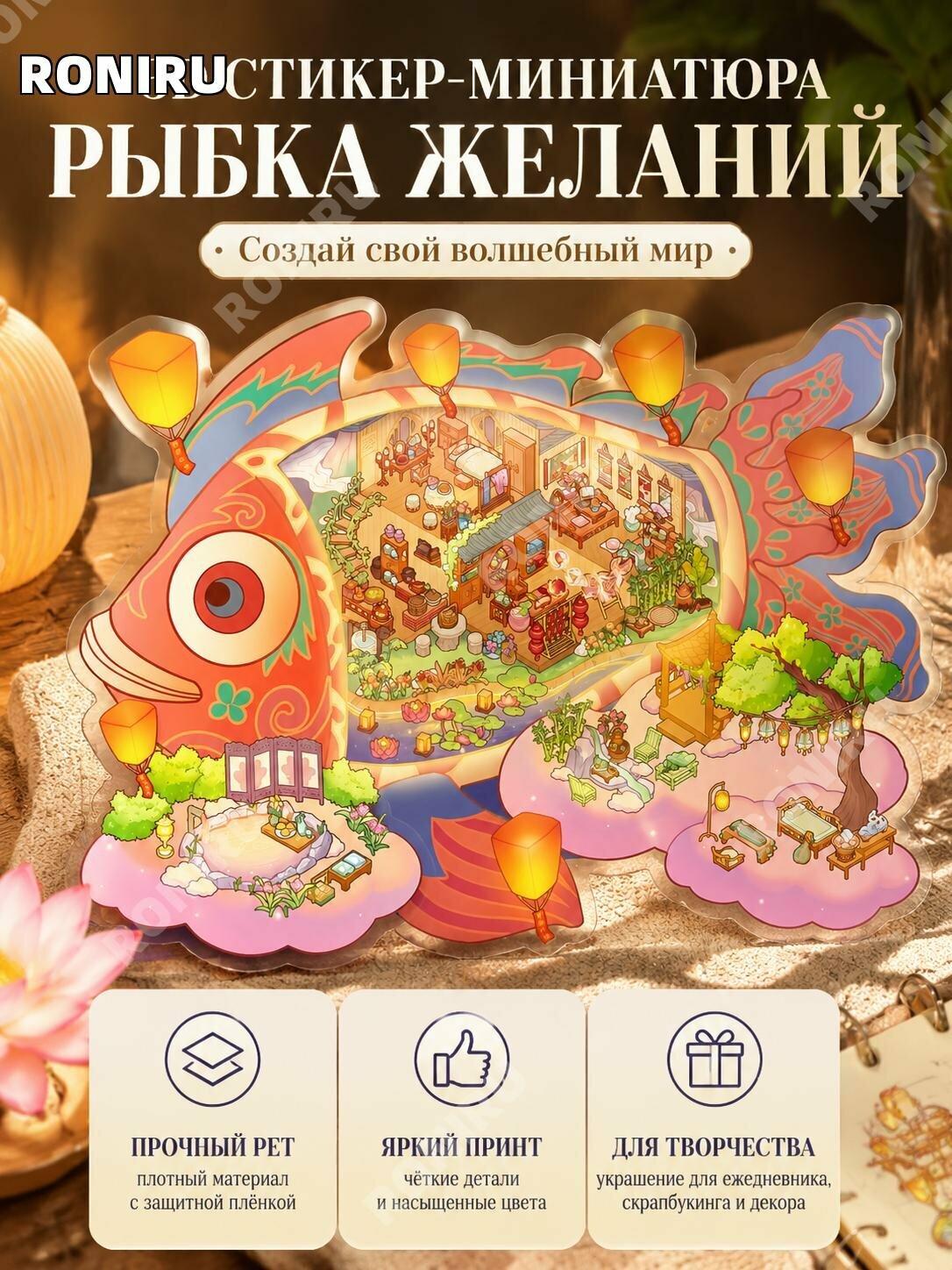 PET-наклейки «Рыбка желаний», ламинированный лист3D для скрапбукинга и декора