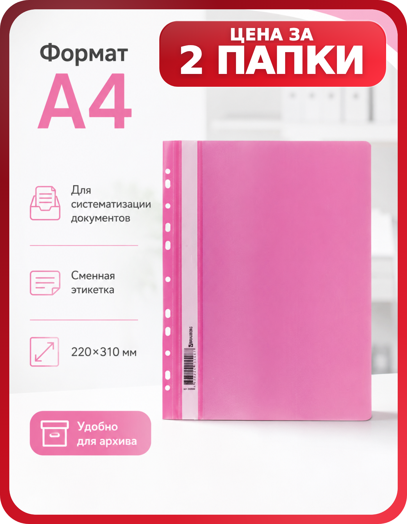 Набор папок для документов А4 с перфорацией, 2 шт.