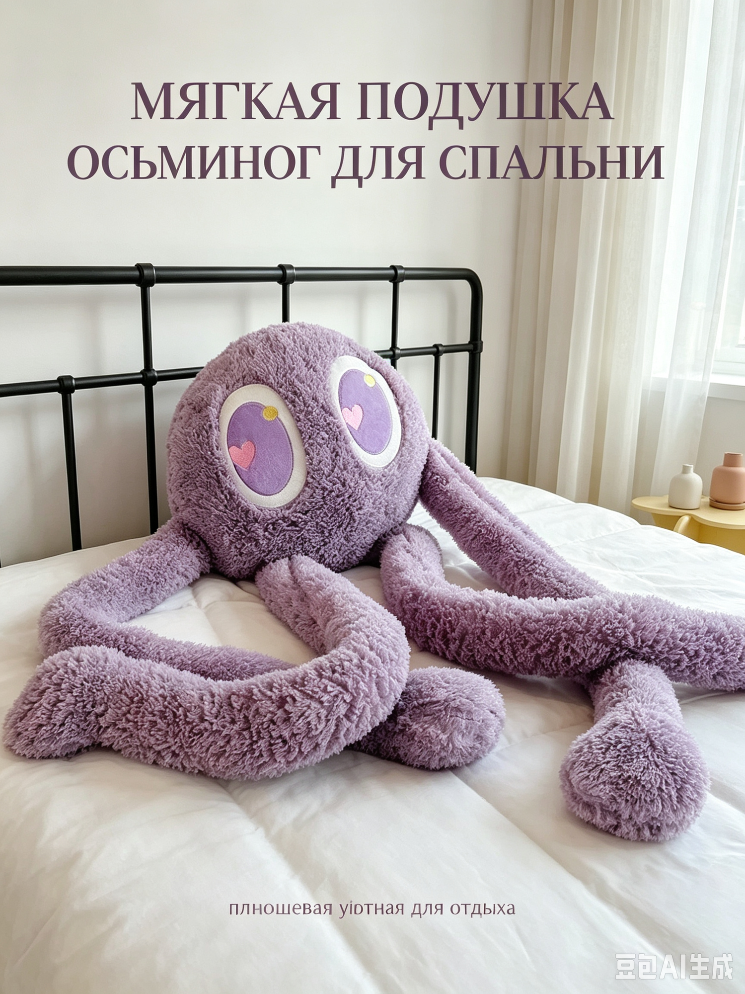 Подушка в форме лавандового осьминога, мягкий съемный чехол, длинные щупальца, размер 90х25 см