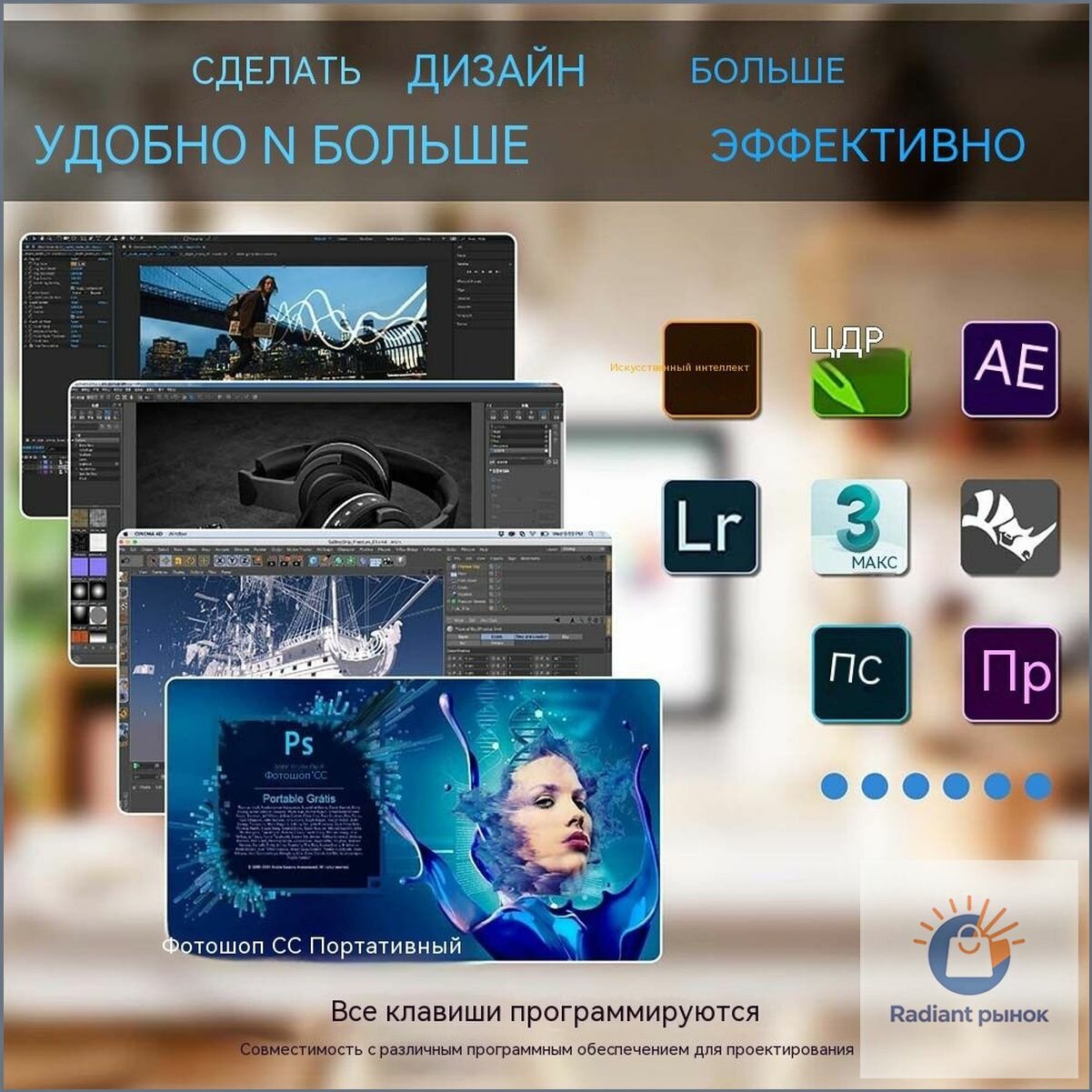 Клавиатура беспроводная Программируемая механическая клавиатура, портативный мини-блок 12 клавиш + 2 регулятора громкости, Plug-and-Play, Английская раскладка, черный