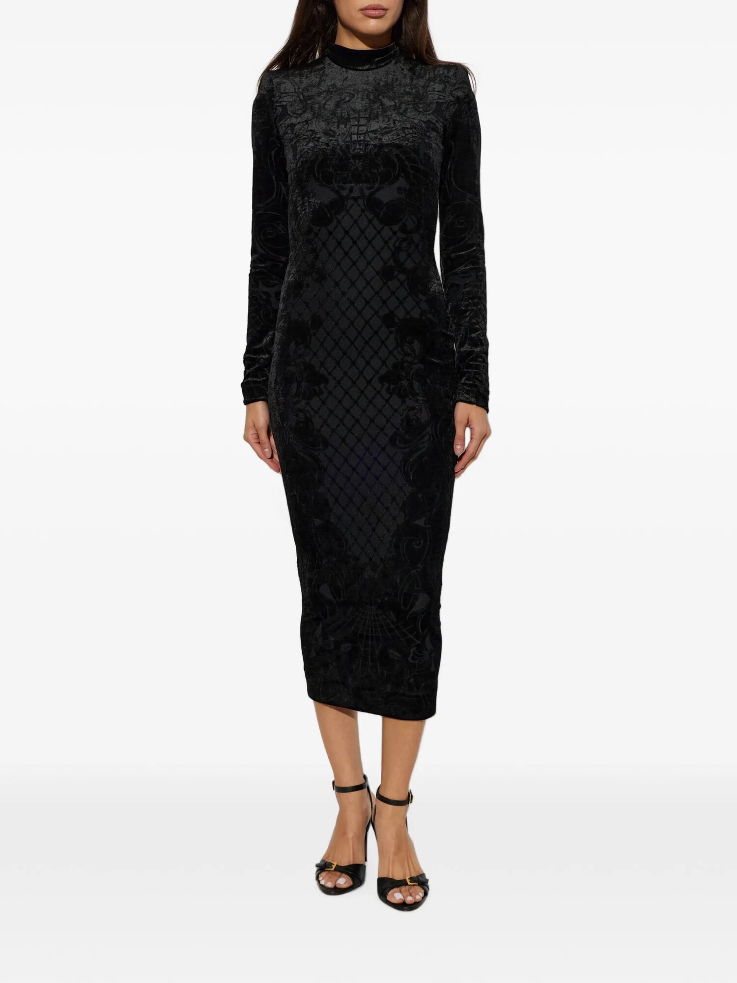 Платье BALMAIN Velvet patterned midi dress, размер 38, black — фото 1
