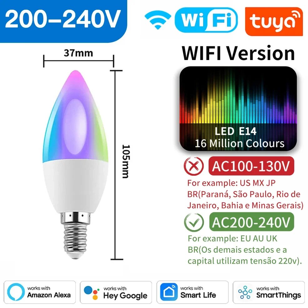 Смарт лампа LED Tuya RGB GU10 2700K-6500K WIFI E14 200-240V, 1 piece pack
