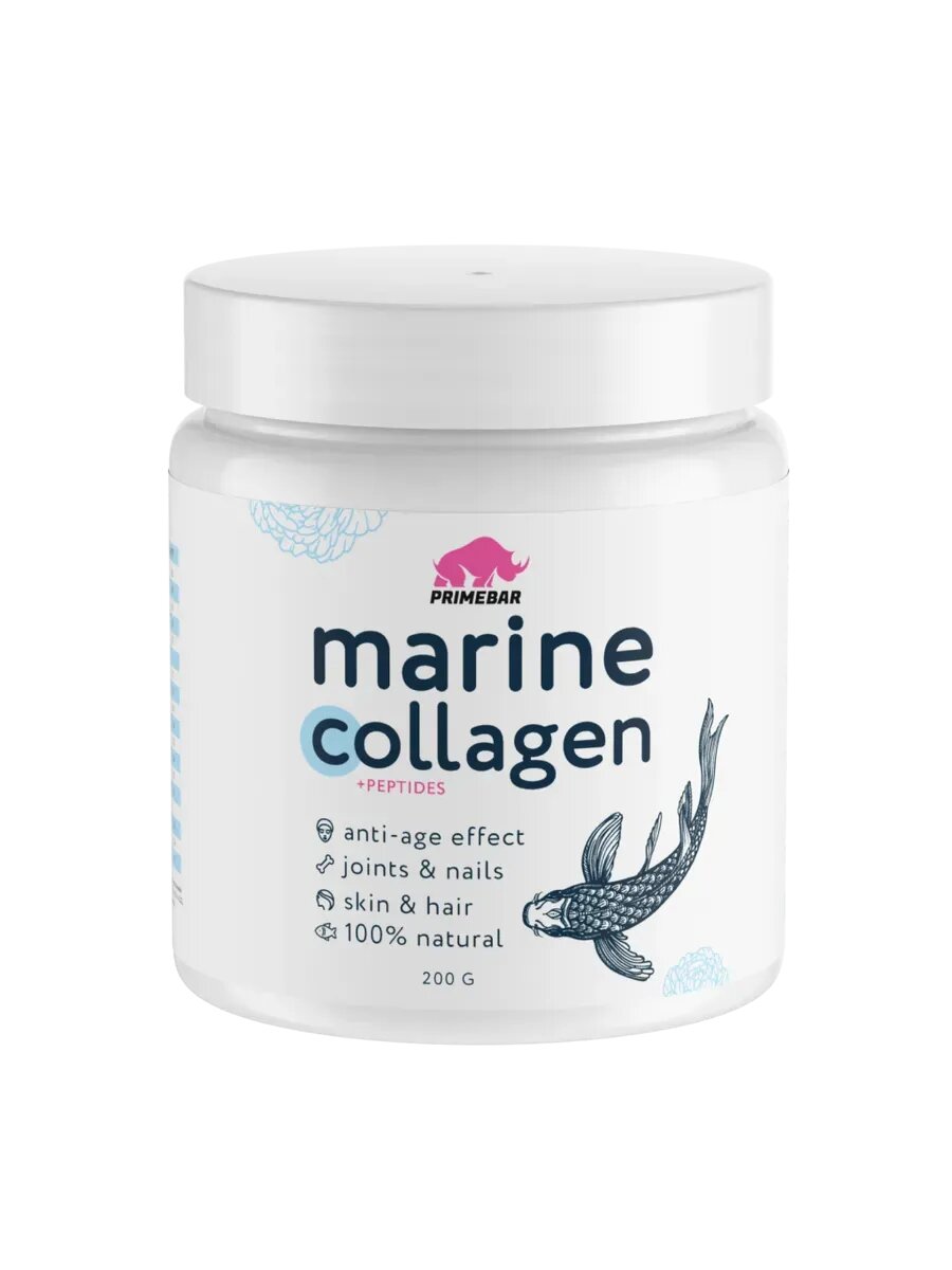 Primebar Коллаген морской рыбный / Hydrolyzed marine collagen peptides натуральный порошок банка 200 г 1 шт