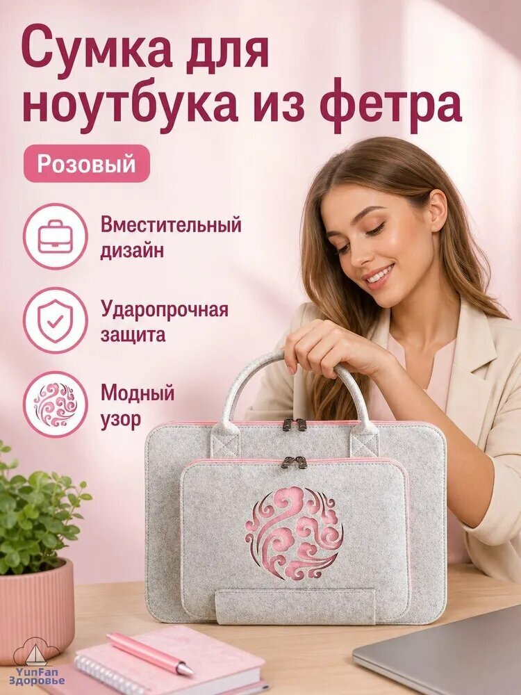 Сумка для ноутбука 13.3-15.6 дюймов, фетровая папка для ноутбука с ручкой, защитная сумка для макбука для учебы и офиса