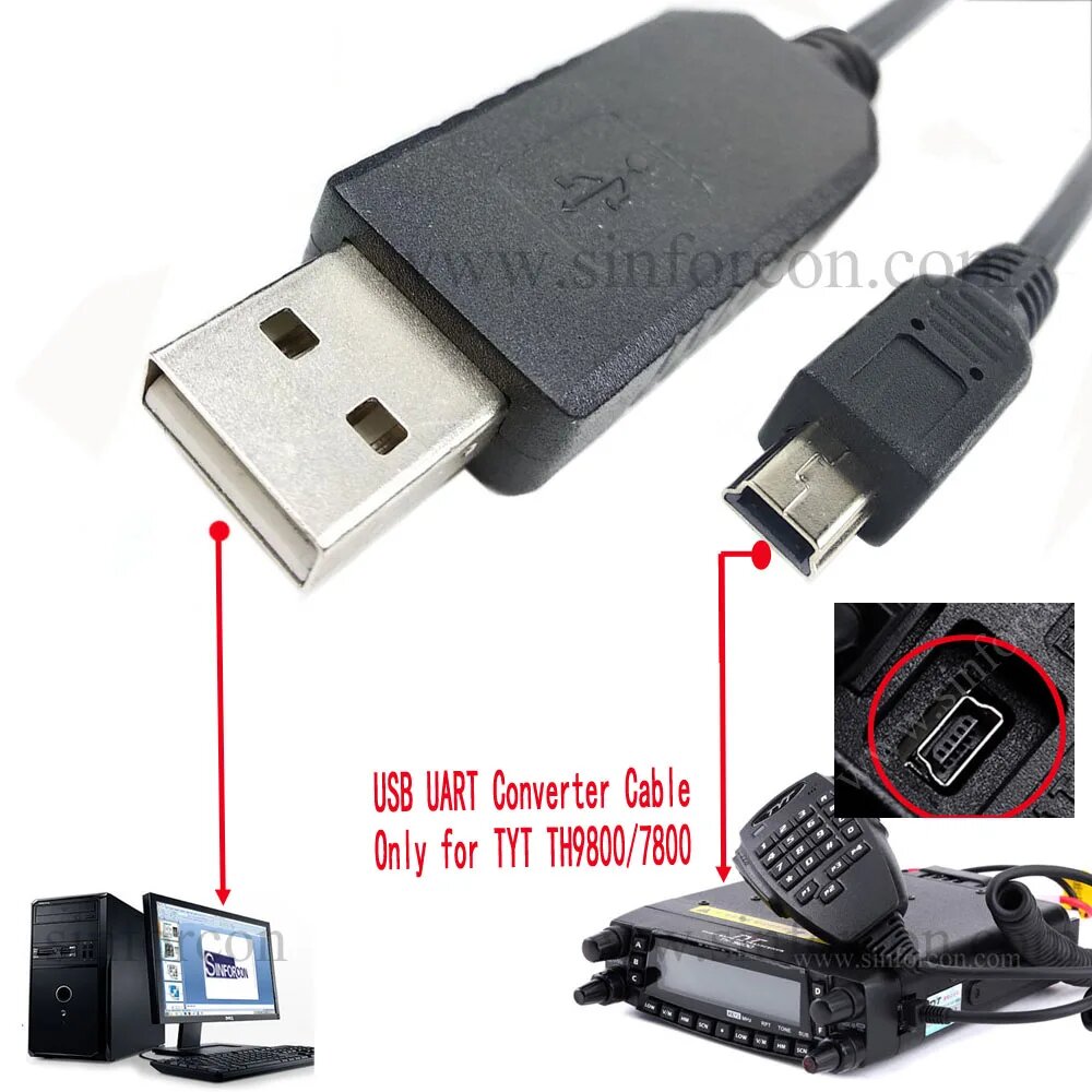 USB UART TTL кабель SINFORCON 100cm для TYT TH-9800/7800