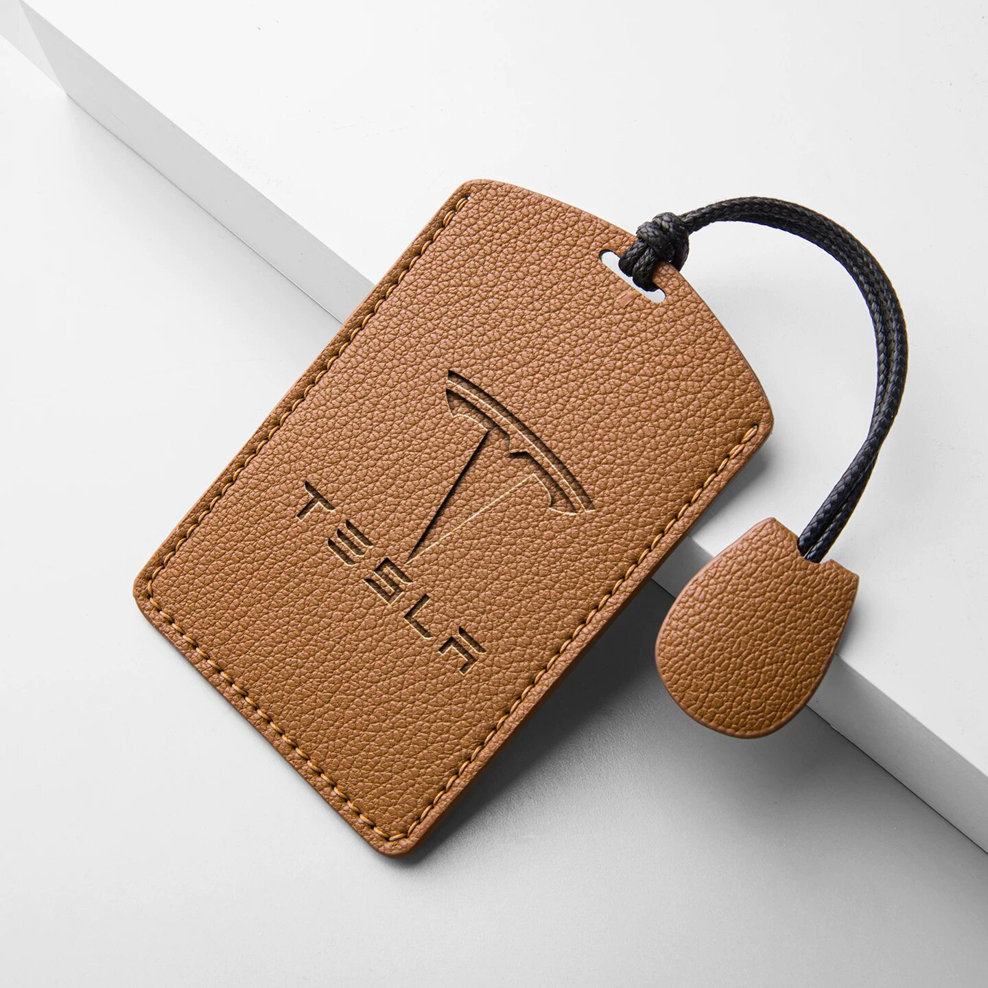 Натуральная кожа Tesla ключ-карта для Model Y/3/X NFC - простой шнур, золотисто-коричневый