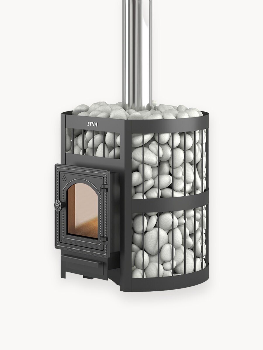 Печь для бани этна Стандарт 18 (ДТ-4С) 18м3, без выноса, дымоход Ø120, чугунная, дверка со стеклом
