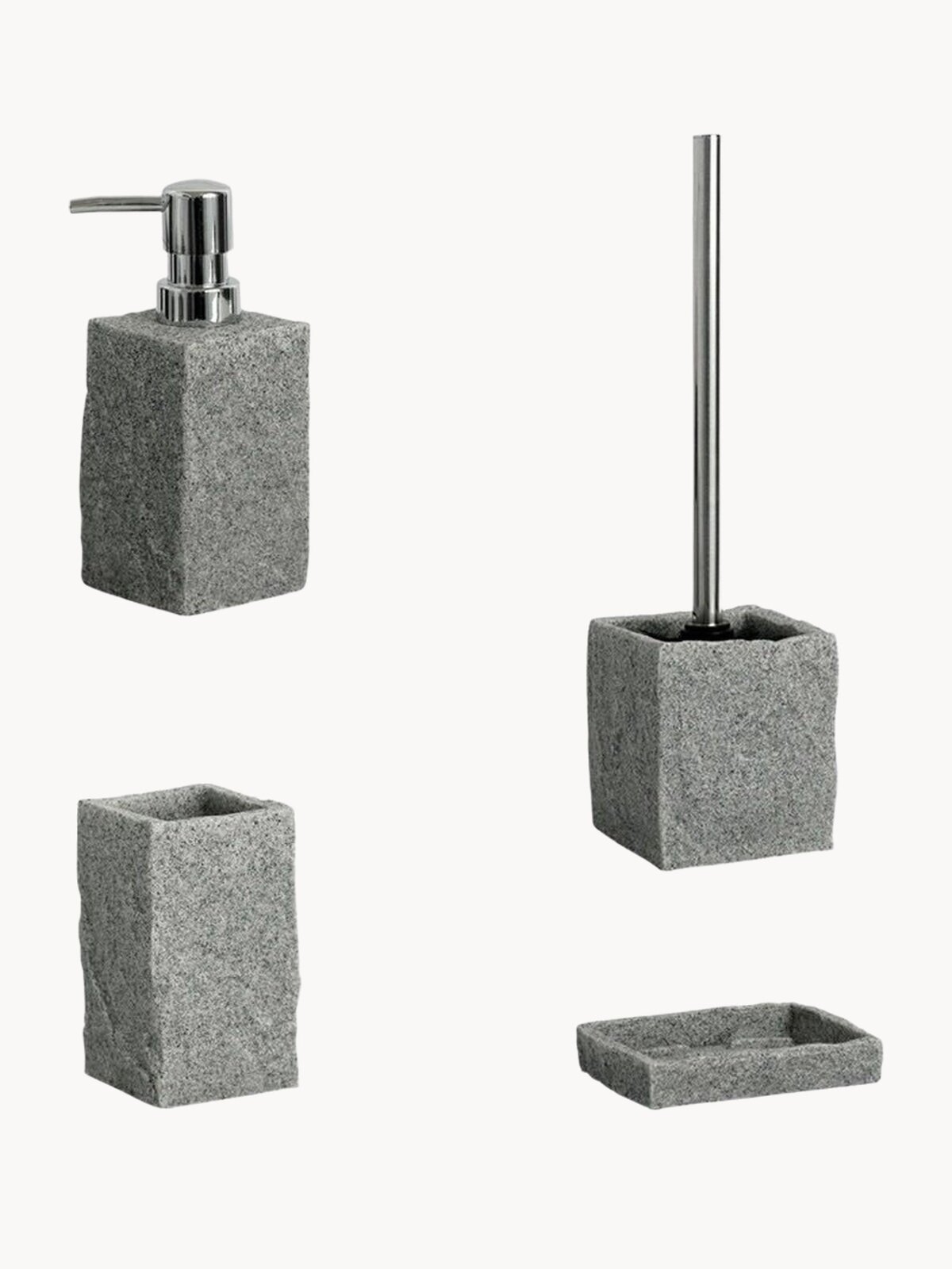Набор аксессуаров для ванной комнаты, 4 предмета, серый камень с черным