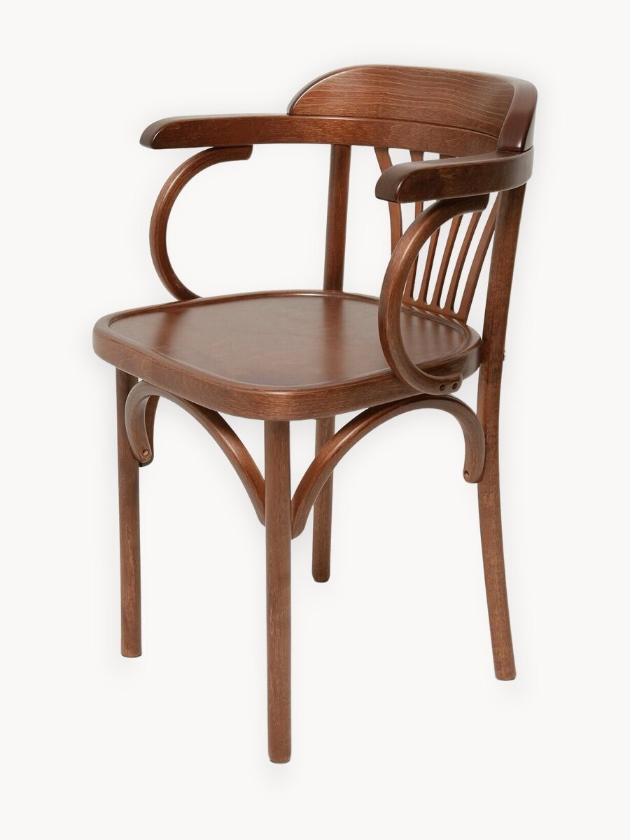 Стул деревянный Венский средний тон с твердым сиденьем, с подлокотниками