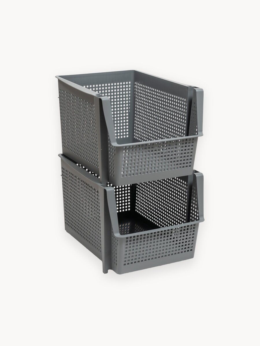 Корзина для хранения 20л Лофт, набор 2шт, цвет серый / контейнер для овощей / ящик пластиковый