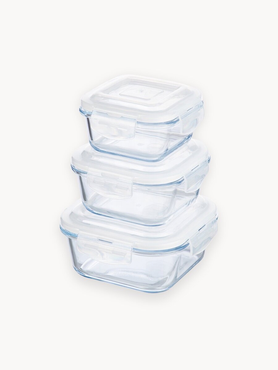 Контейнер квадратный, для хранения, для запекания 3 шт Elan Gallery, 300 мл, 500 мл, 800 мл, с пласт. крышками, набор