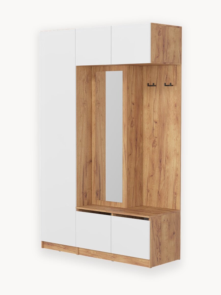 Прихожая с зеркалом Нонтон Веллум 1, дуб крафт золотой / белый, 140 см