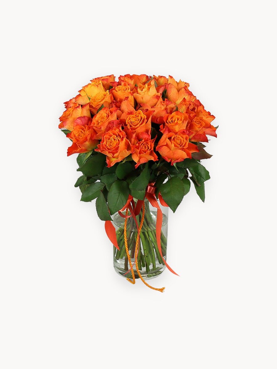 Букет "Букет Маркет", из оранжевых роз, 25 шт, высота 40 см монобукет