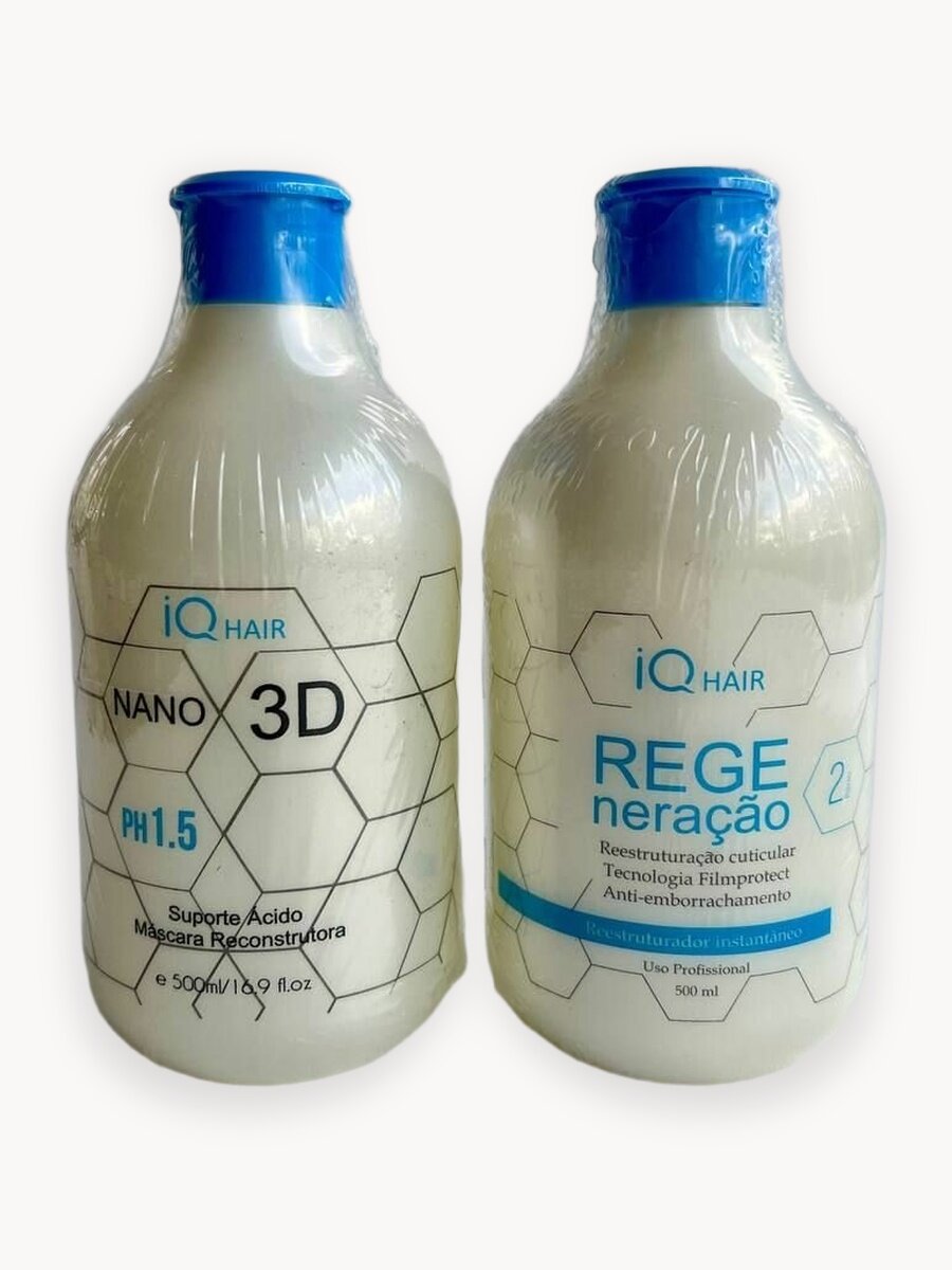 Набор IQ Hair Холодная реконструкция волос Nano 3D Reconstrutora кислая подложка + Маска реструктуризатор Regeneracao 500/500 мл.