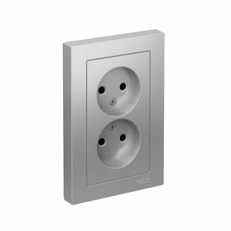Розетка 2-м СП AtlasDesign 16А IP20 без заземл. в сборе алюм. SE ATN000320