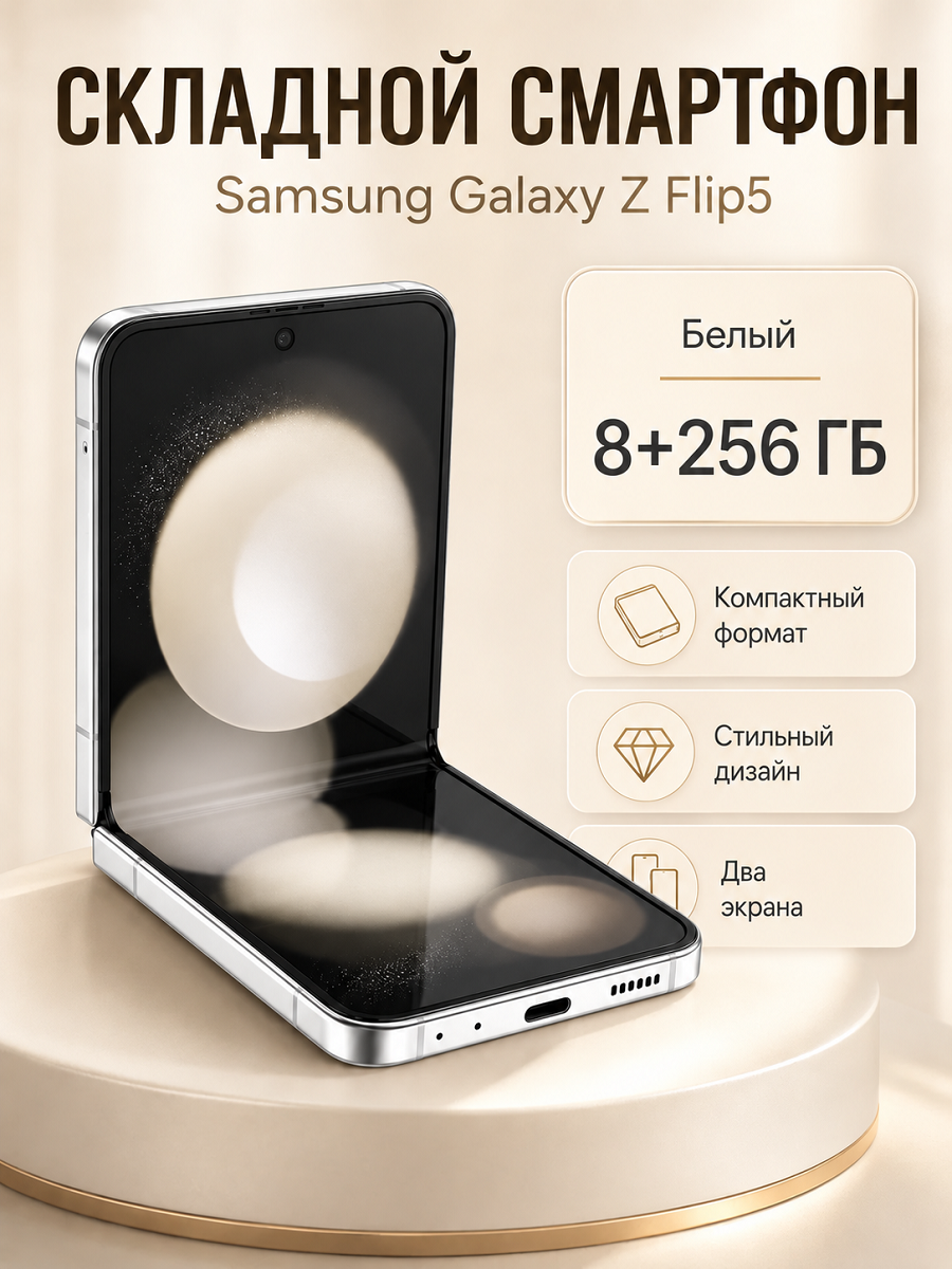 Смартфон Samsung Galaxy Z Flip5 5G, складной, 8/256 ГБ, белый, NFC